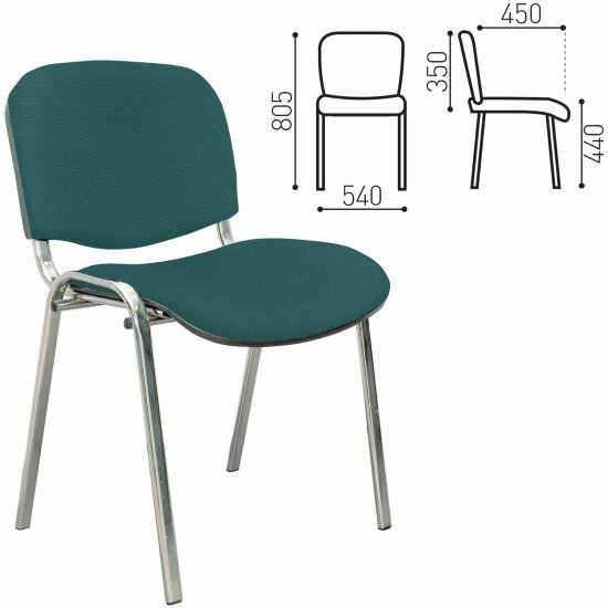 Стул для персонала и посетителей Focusnic "изо", хромированный каркас, ткань зеленая С-34