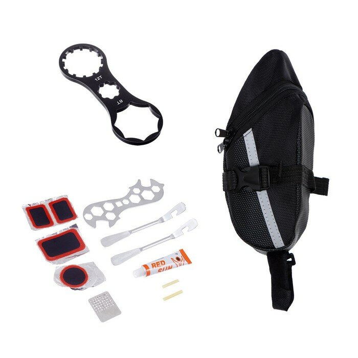 Набор для велосипеда 3 в 1: ремонтный набор, велосипедный ключ, сумка 9867417