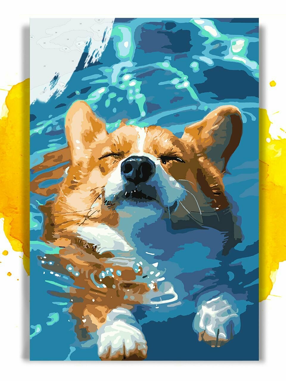 Картина по номерам на холсте Корги в воде, 40 х 60 см