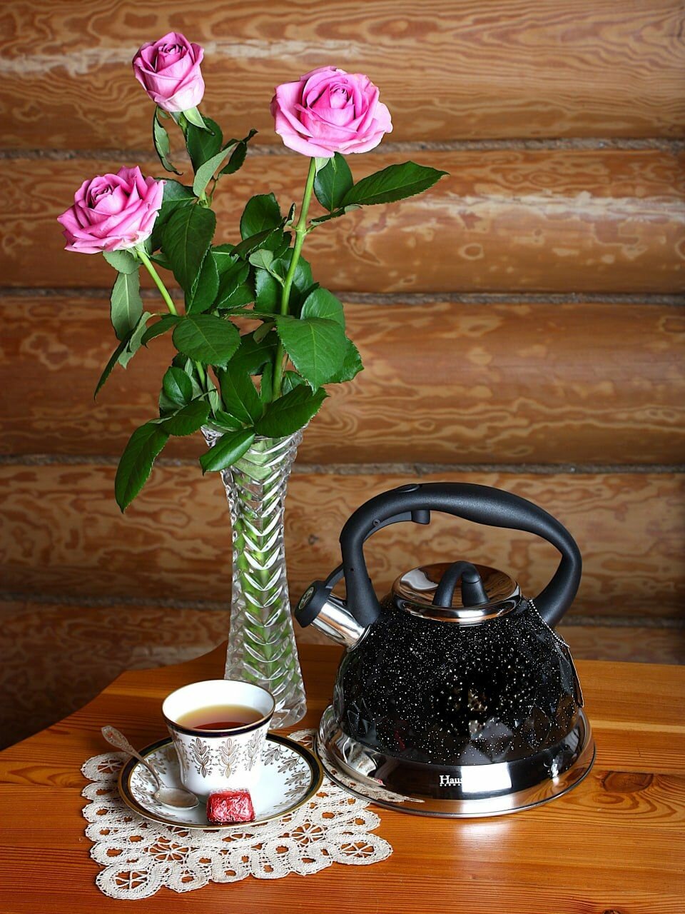 Чайник со свистком из нержавеющей стали 3 литра черный ромб
