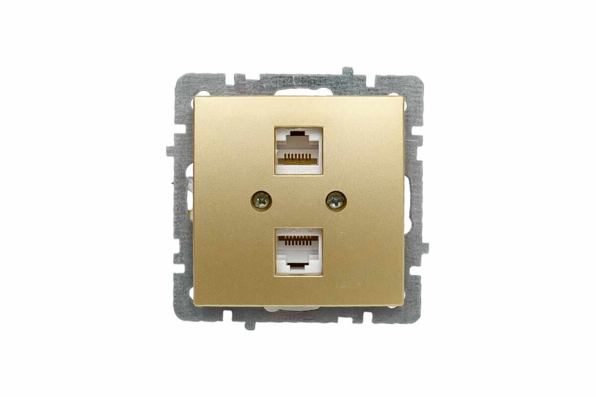 Nilson СУ 2-местная компьютерная розетка RJ45 CAT6 TOURAN-ALEGRA-THOR металлическая золотистая