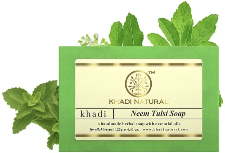 Мыло Ним Тулси ручной работы с эфирными маслами Кхади Neem Tulsi Handmade Herbal Soap With Essential Oils, Khadi Natural