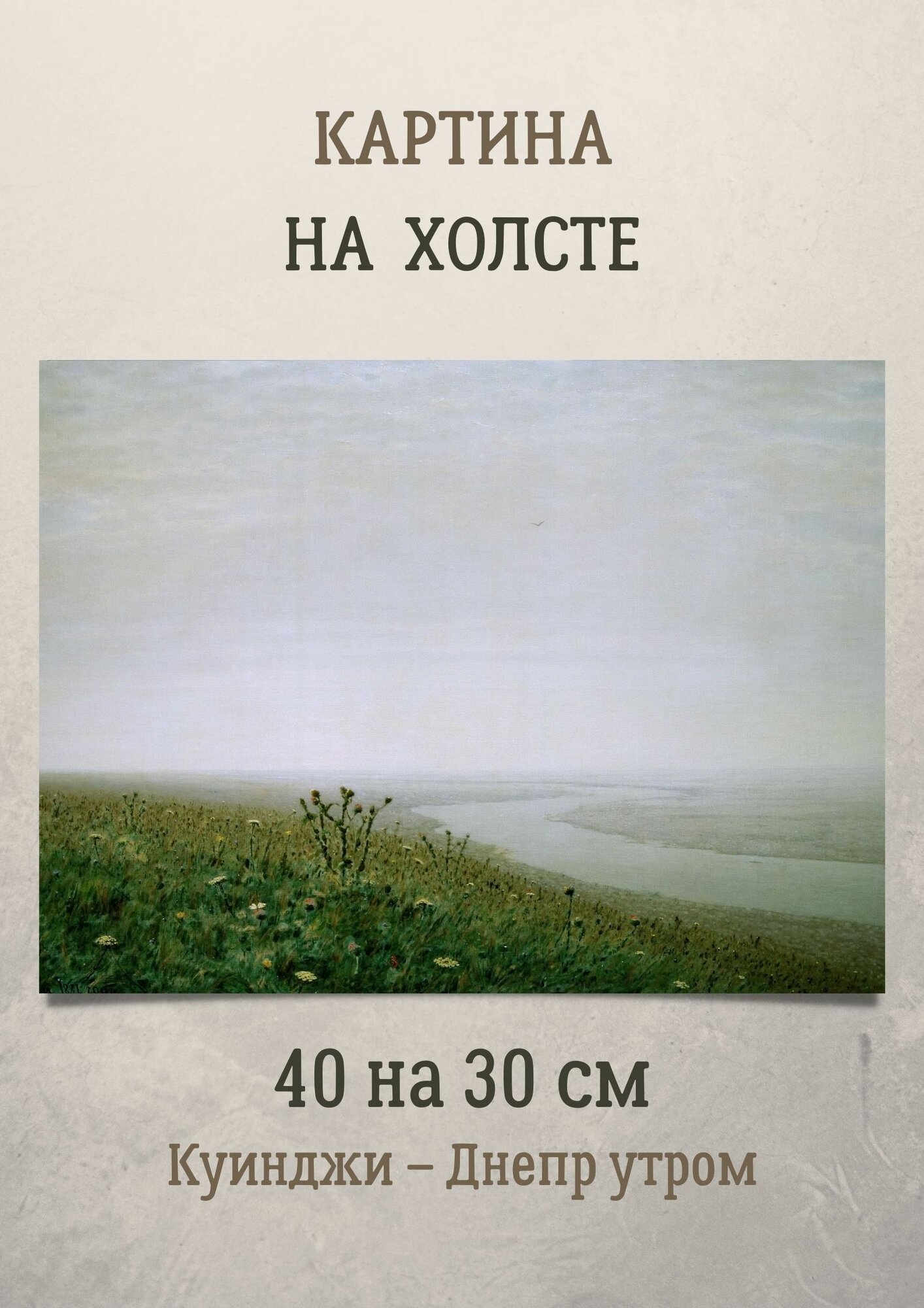 Картина А. И. Куинджи - "Днепр утром" на холсте 30х40 см