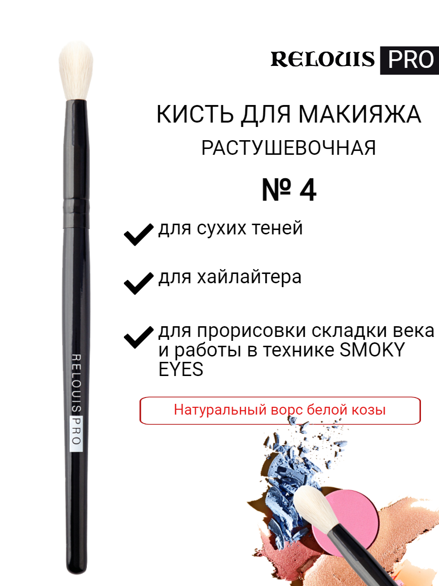 Кисть косметическая растушевочная для теней №4 RELOUIS PRO Blending Brush