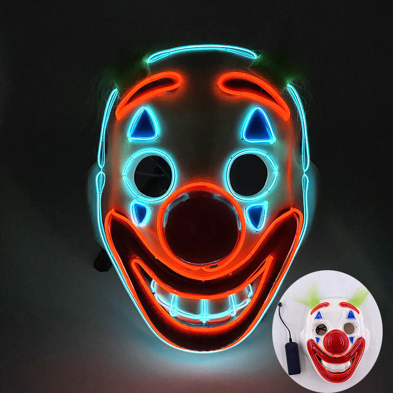 Маска клоуна, с зелеными волосами, светодиодная, светящаяся