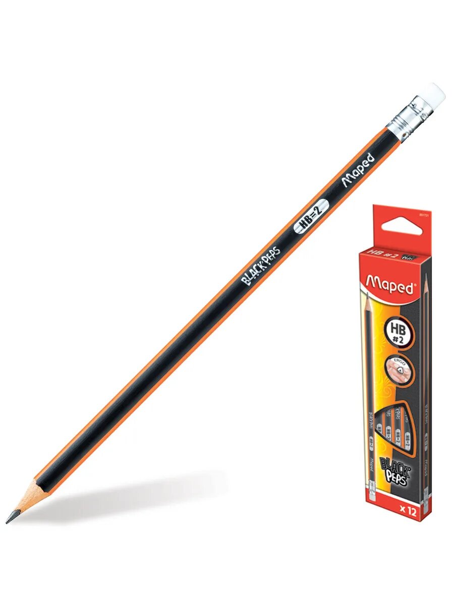 Набор карандашей чернографитных MAPED (Франция), 12 шт, "B