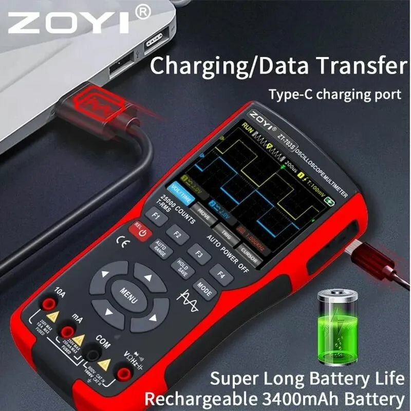 Цифровой мультиметр ZOYI ZT-703S двухканальный 50 МГц*2 /250 МС/с переменного/постоянного напряжения тока Ом частоты диодов сопротивления емкости