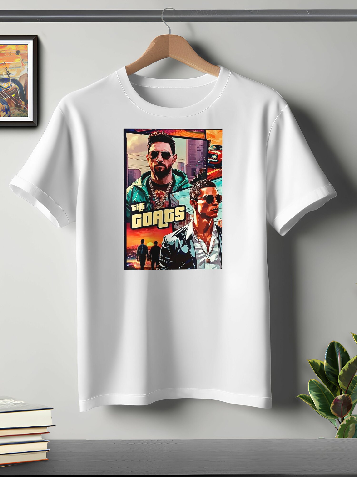 Футболка ONEQ унисекс 48-50 (L) размер с принтом Роналду и Месси ГТА, белая