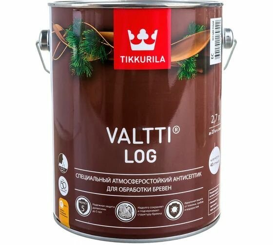 Антисептик Tikkurila VALTTI LOG специальный для бревен, атмосферостойкий, бесцветный 2,7л 51836 700010346