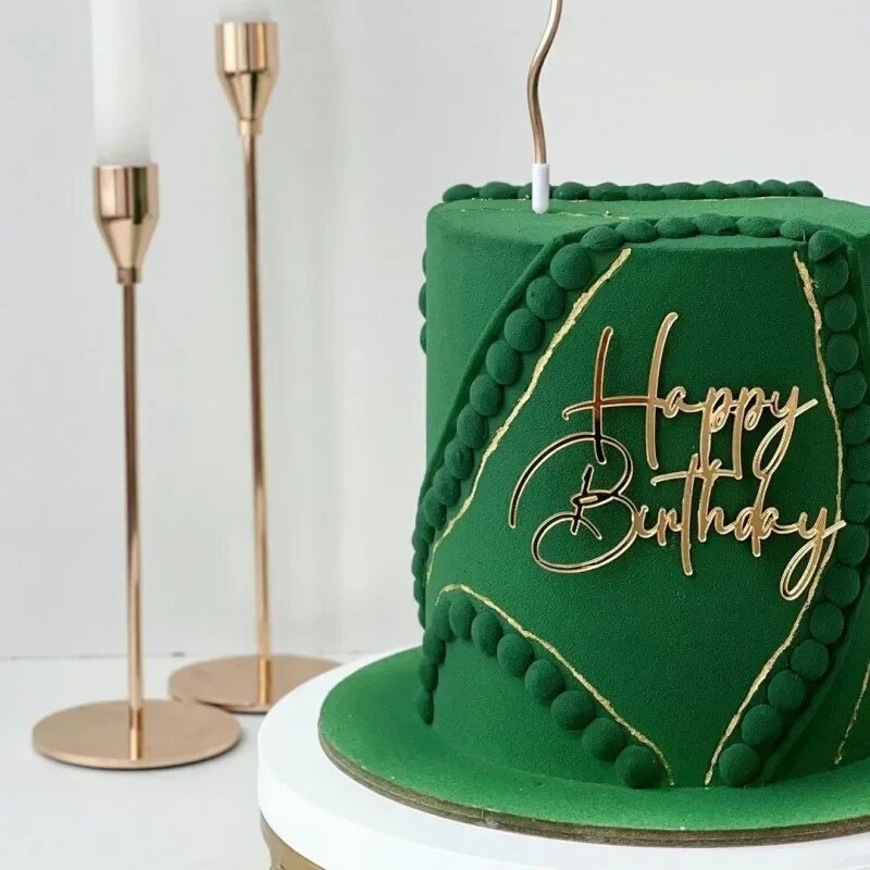 Топпер для торта "Happy Birthday" изумрудный, золотой