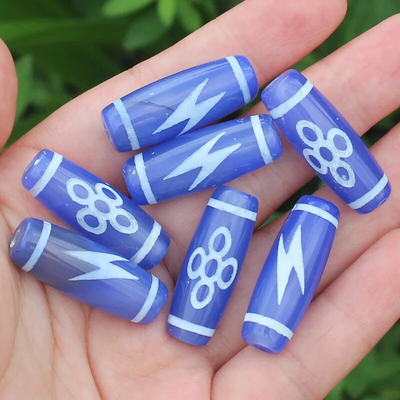 Синие бусины из тибетского агата Dzi класса В laerf beads Синий, Light 5eyes