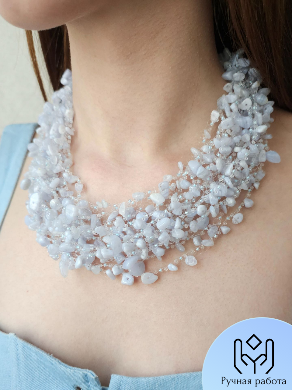 Колье, агат, бисер