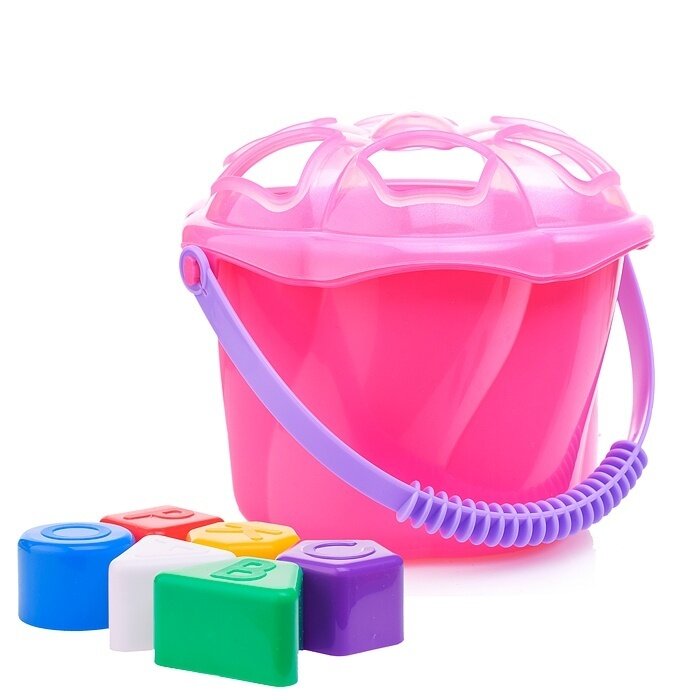 Развивающая игрушка Полесье Ведро Сюрприз 6 элементов розовый в сеточке (93479)