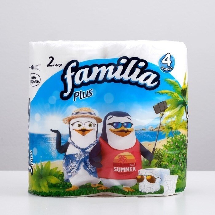 Туалетная бумага Familia Plus, Лето, белая, 2 слоя, 4 рулона