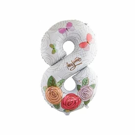 Воздушный шар Веселая затея "Цифра", 8 Марта, Розы, 40 дюймов