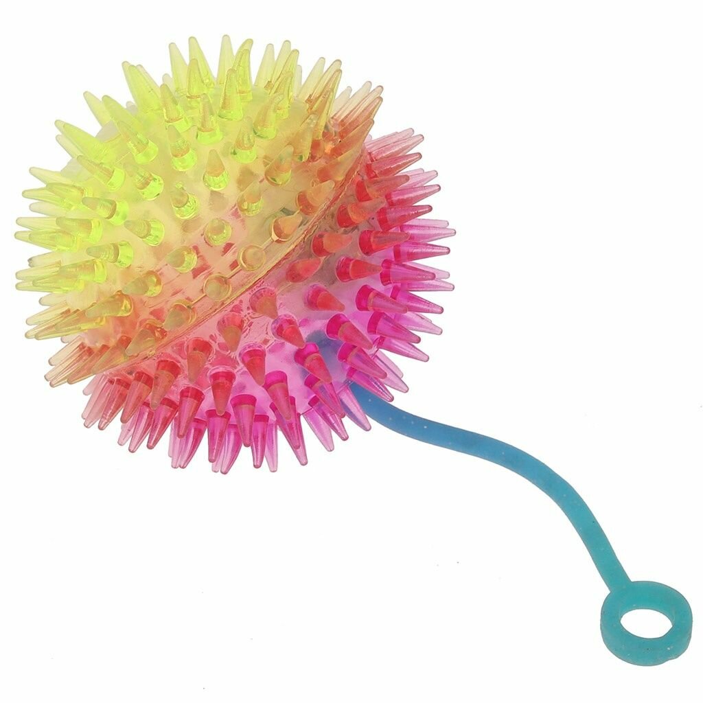 Игрушка для собаки Pet Toys "Мяч с шипами", 7х7 см, ПВХ, на резинке, с пищалкой, светящаяся, прозрачная, двухцветная