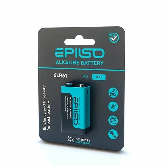 Батарейка Epilso 1BC 9V, крона, 48.5x26.5x17.5 мм (6LR61)