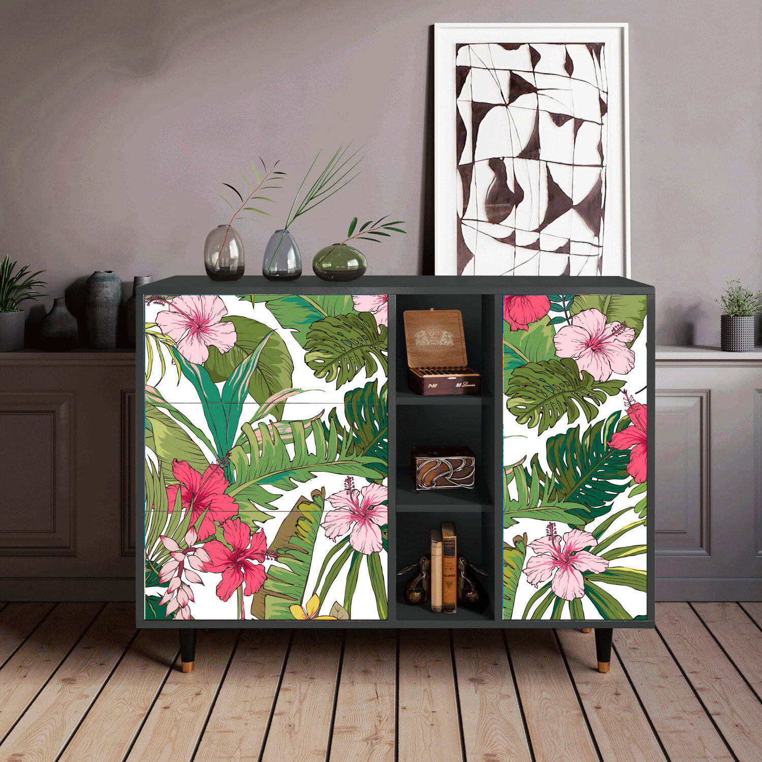 Комод - STORYZ - BS2 Verdant Tropics, Разер - 125 x 97 x 48 см , Цвет корпуса - Антрацит