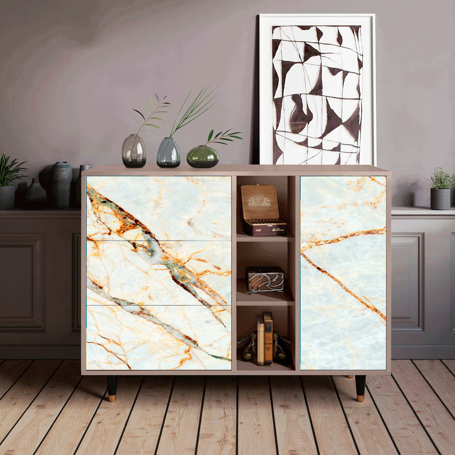 Комод - STORYZ - BS2 Sandy Marble, Разер - 125 x 97 x 48 см , Цвет корпуса - Бежевый