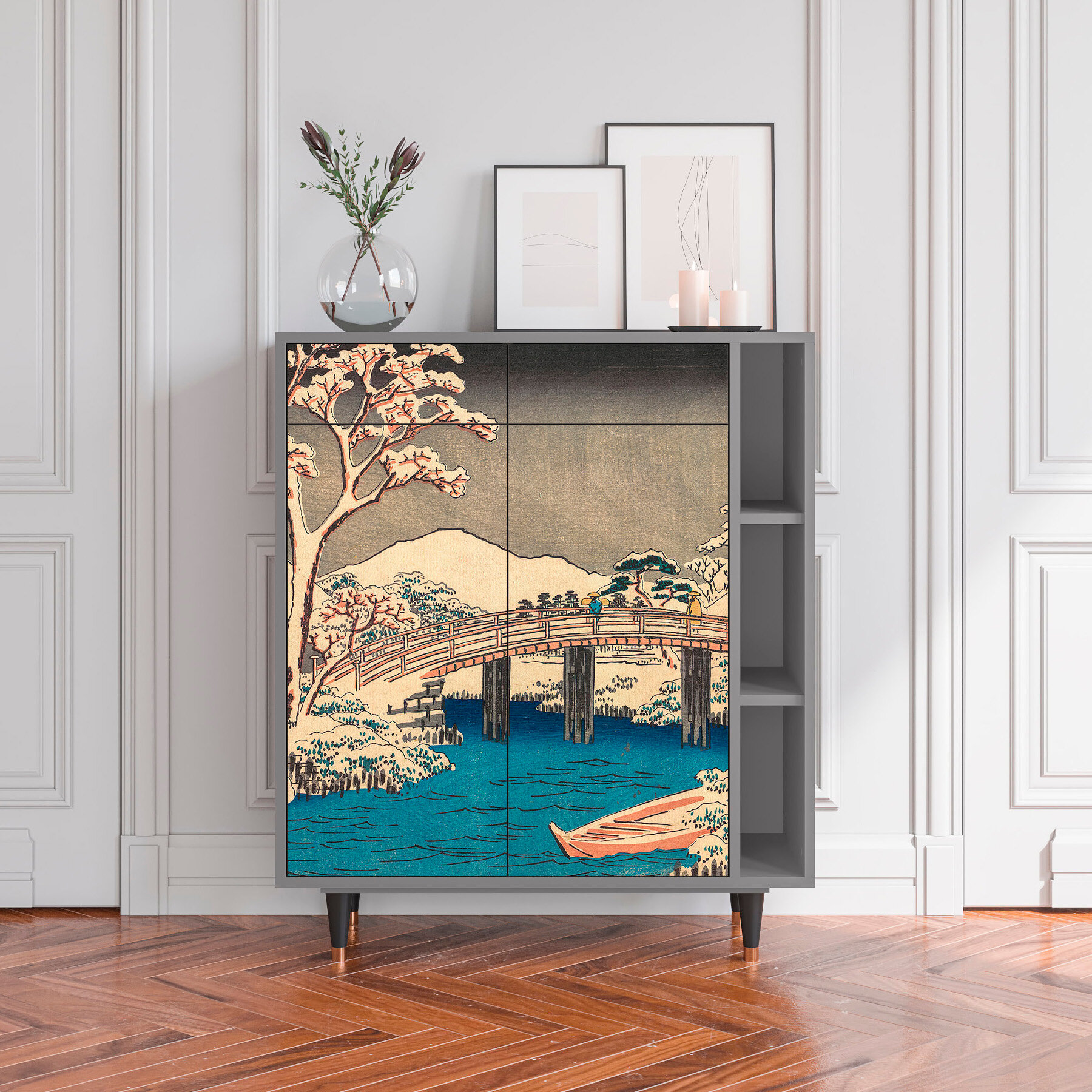 Комод - STORYZ - BS6 Katabira River by Utagawa Hiroshige, Размер - 94 x 110 x 41 см, Цвет корпуса - , Серый