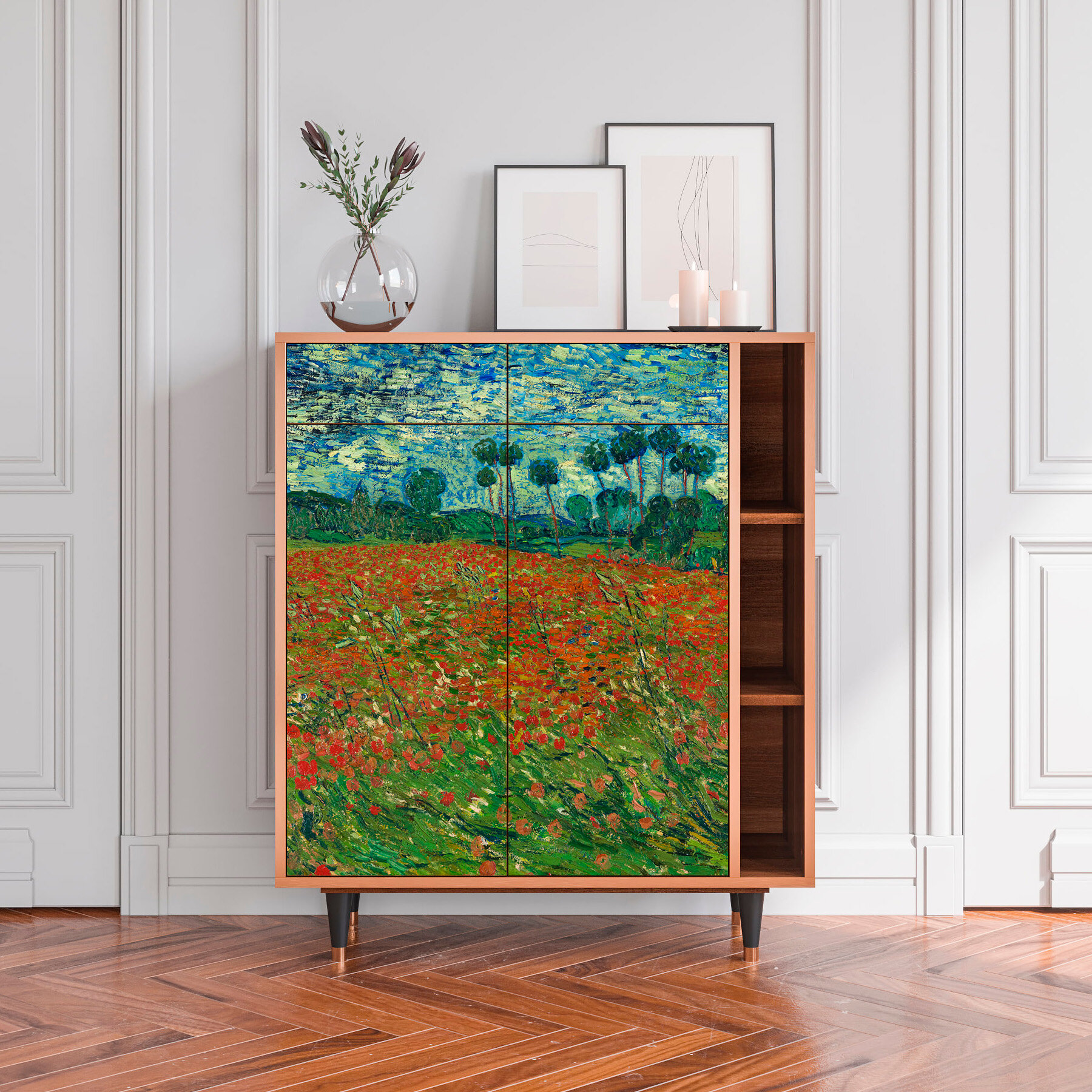 Комод - STORYZ - BS6 Poppy field by Vincent van Gogh, Размер - 94 x 110 x 41 см, Цвет корпуса - , Орех