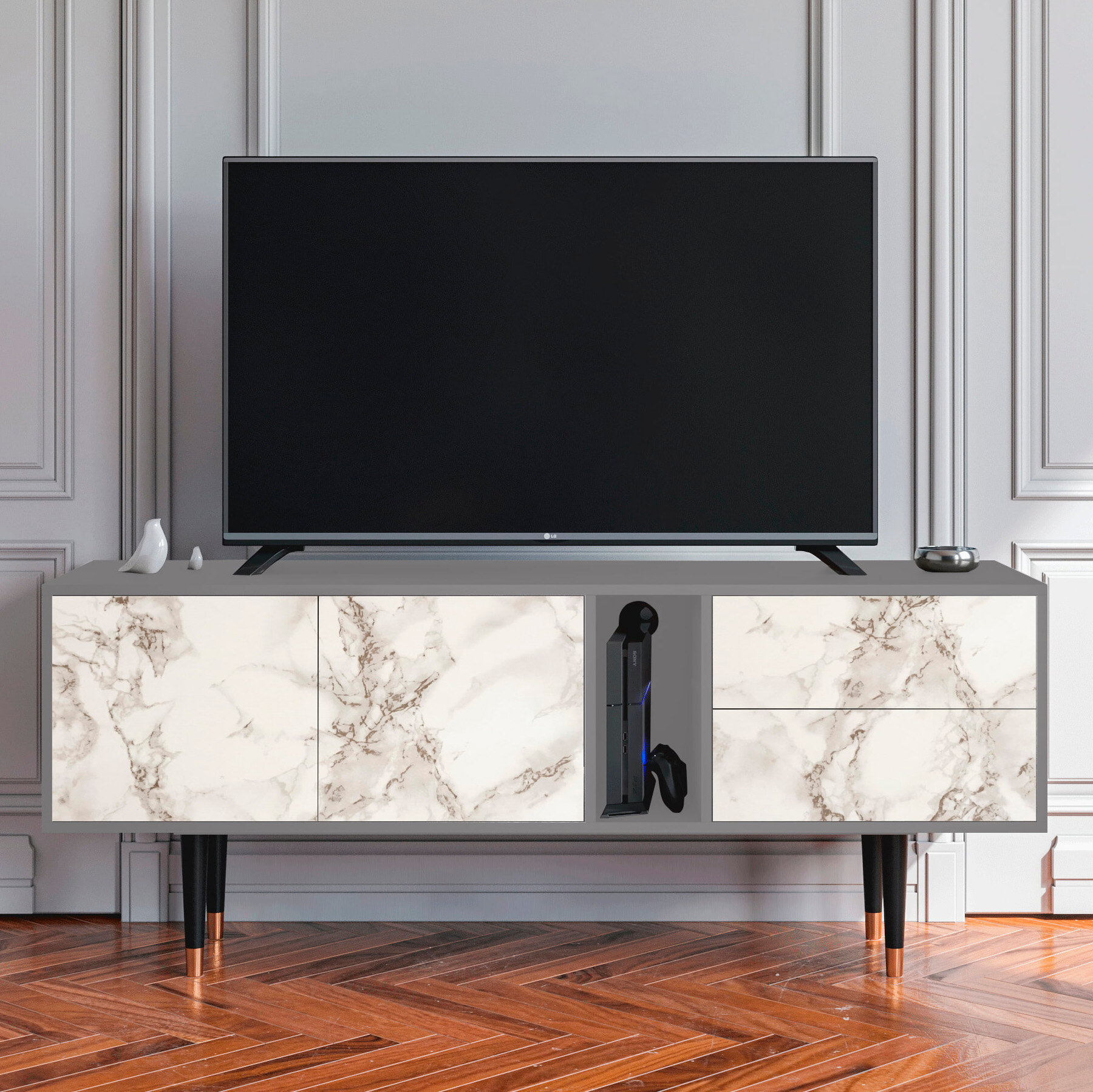 ТВ-Тумба - STORYZ - T1 Milk Marble, Размер - 170 x 69 x 48 см, Цвет корпуса - , Серый