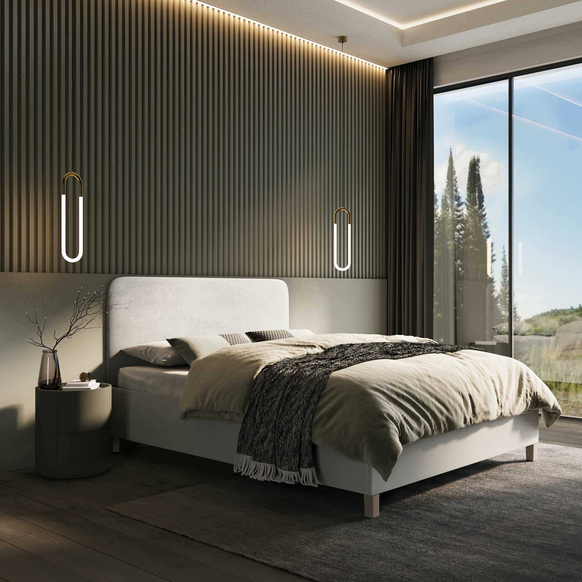 140х190, InRoom Двуспальная кровать с подъемным механизмом Абстракт, велюр слоновая кость , с ножками