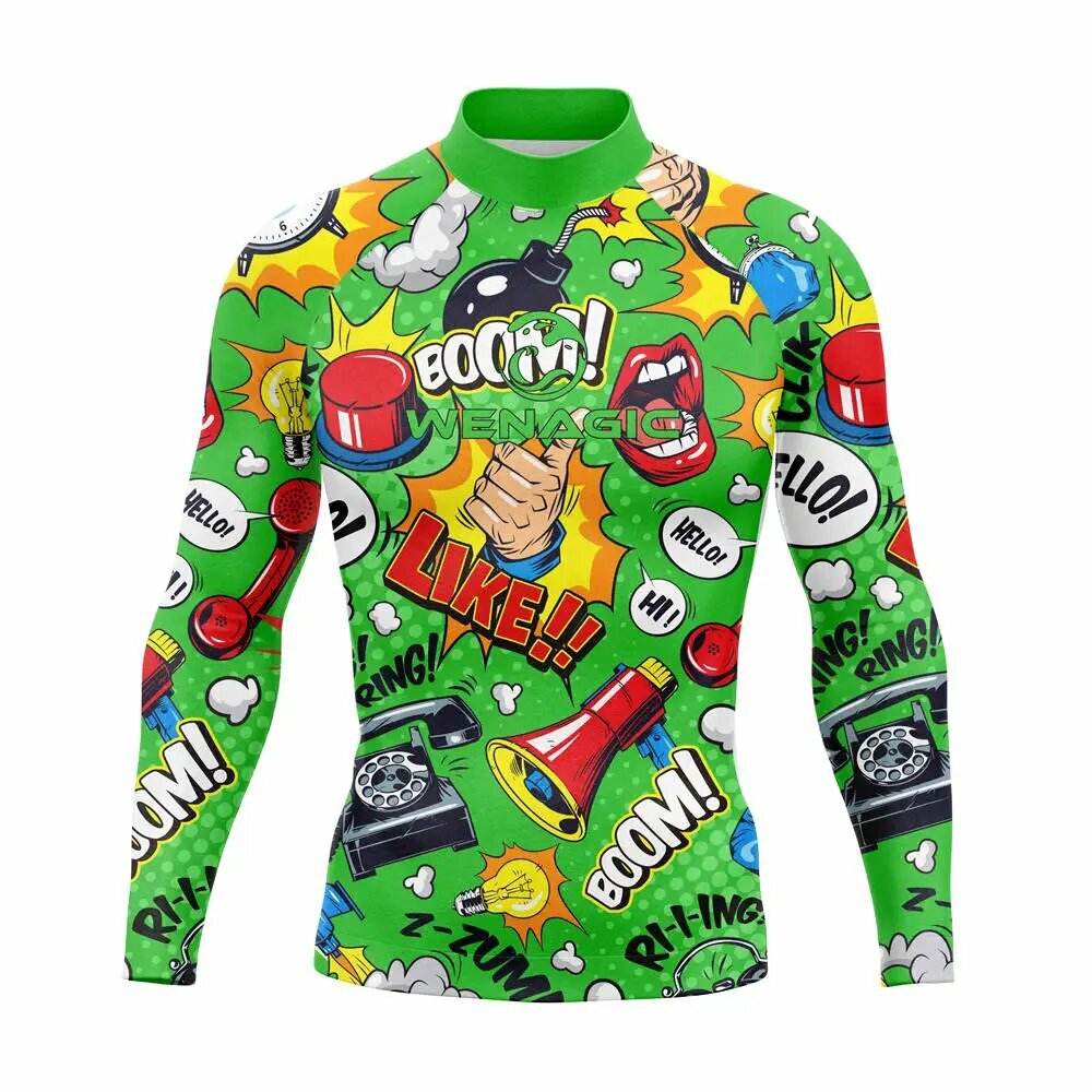 Мужская рубашка rash guard с принтом "Бум!" зеленая, размер L