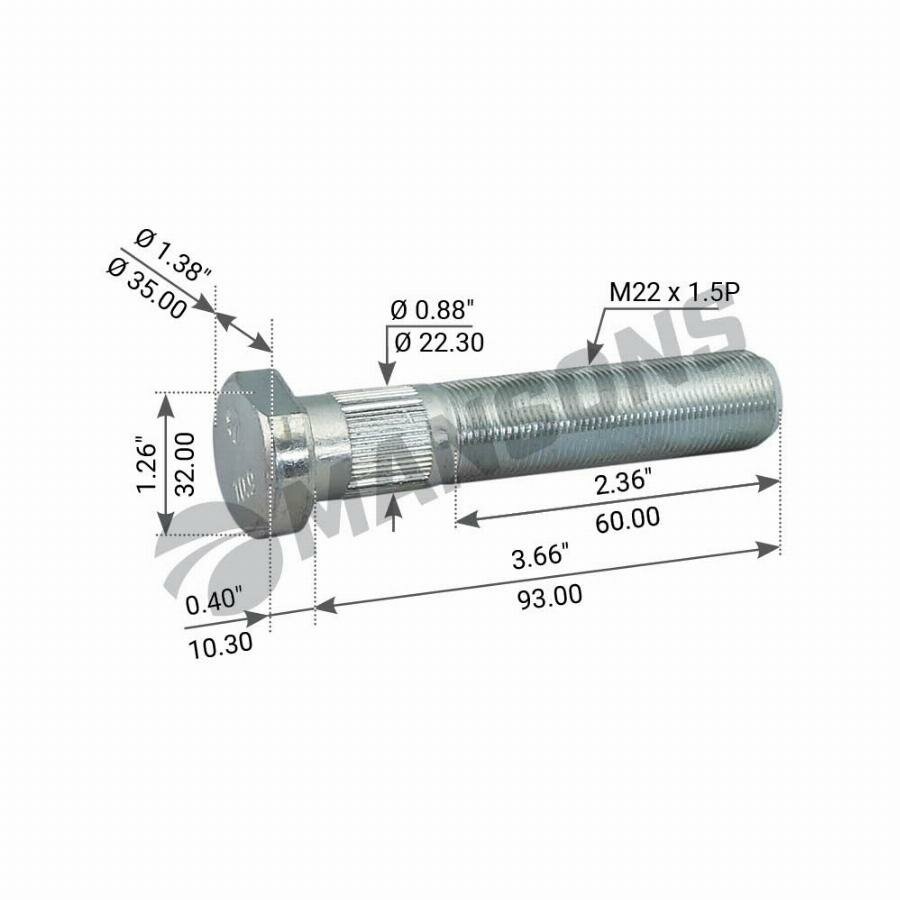Болт колесный M22*1.5*104 SAF 600.073 (Mansons)