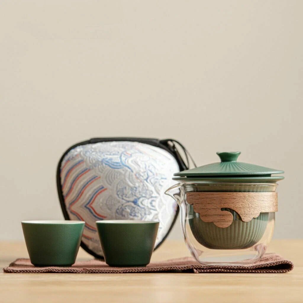 Набор для чайной церемонии NOBNOI 2236, керамика, бирюзово-зелёный, 2 персоны