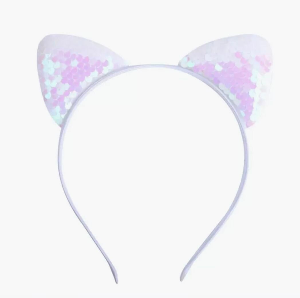 Белый ободок с ушками кошки для девочек - милый ободок с пайетками