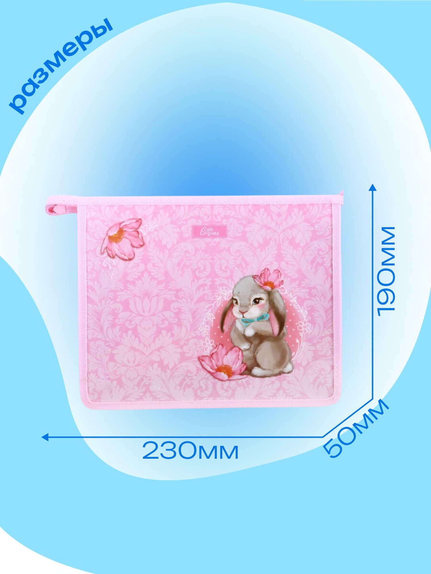 Папка для тетрадей А5, 230 х 190 х 50 мм, молния сверху, пластиковая, Calligrata "Зайчик"