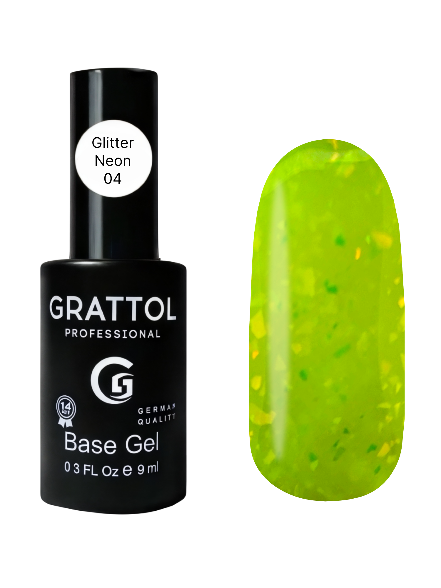 Grattol Камуфлирующая база для ногтей цветная каучуковая - Rubber Base Glitter Neon 04, 9 ml