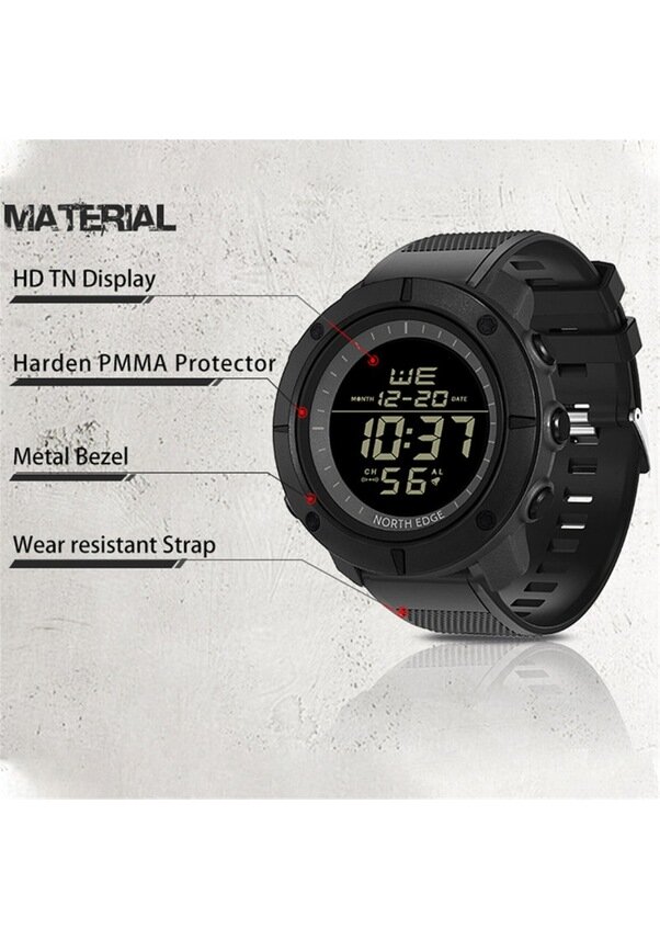 Армейские цифровые спортивные наручные часы с хронографом, секундомером и мировым будильником, черные (гарантия импортера)