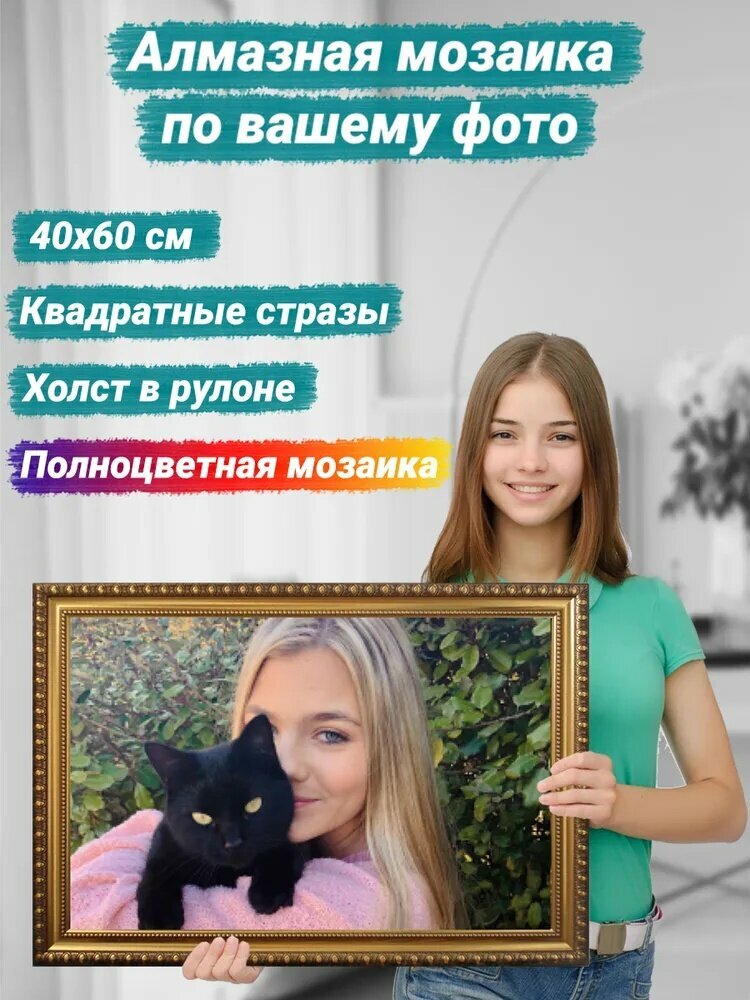 Алмазная мозаика по фото 40х60 цветная. Стразы квадратные. Холст в рулоне.