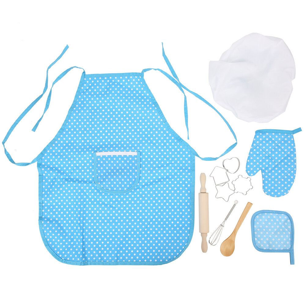11 шт, набор для ролевых игр для выпечки торта, детский кухонный костюм, фартук, шляпа шеф-повара, рукавицы для приготовления печенья, набор формочек, синий