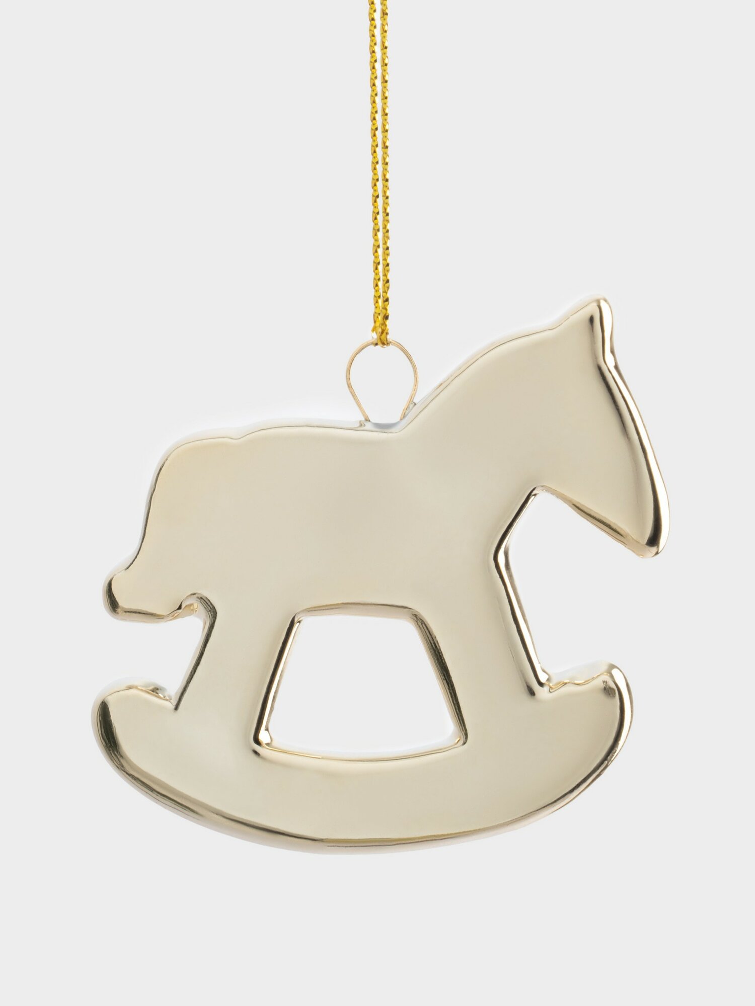 Игрушка елочная, 6 см, фарфор, золотистая, Лошадка-качалка, New year (Anna Lafarg)