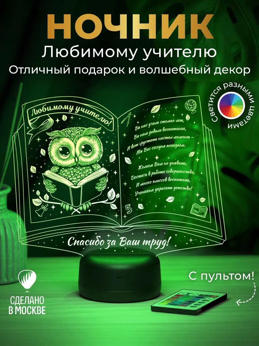 Подарок учителю - ночник Книга с совой