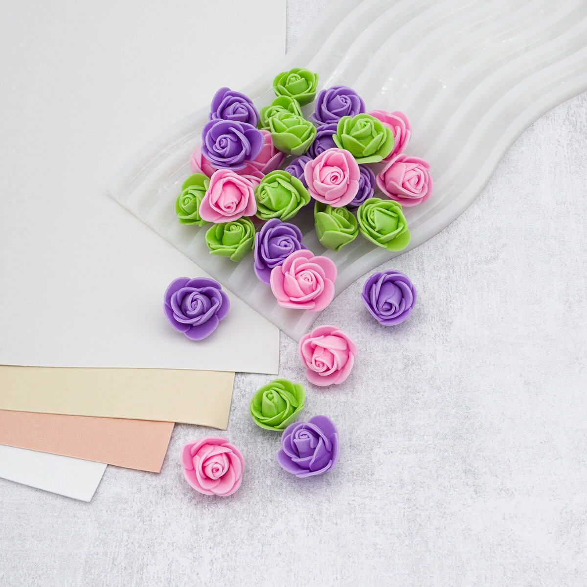 Цветы для декора из фоамирана 'Розочка', 38 мм, микс №16, 3 цвета, 30 штук