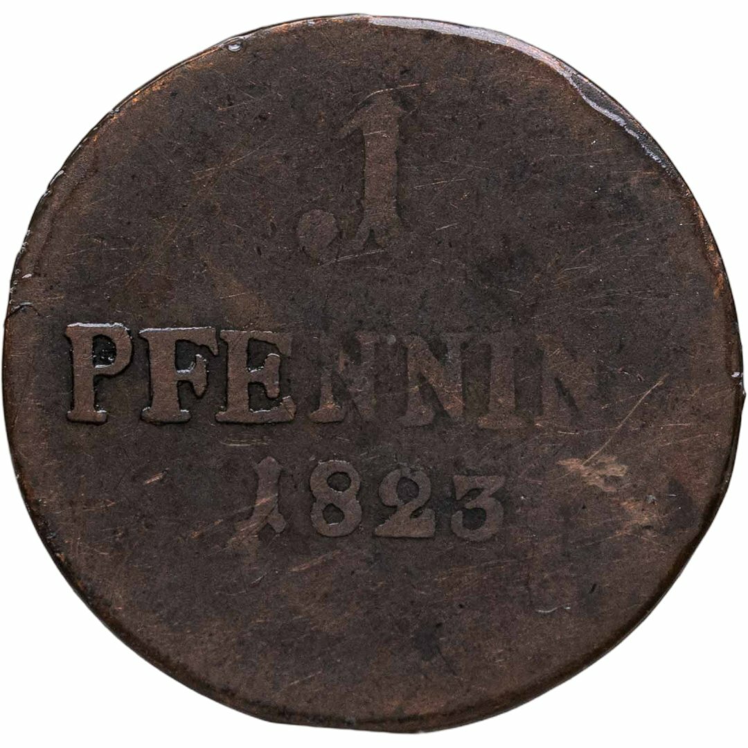 Германия, Бавария 1 пфенниг 1823, Медь, в сохранности F