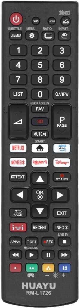 UNIVERSAL LG RM-L1726, Пульт ДУ, (функции IVI , NETFLIX, PRIME VIDEO , управление медиа- кнопки PLAY , STOP, PAUSE, пере