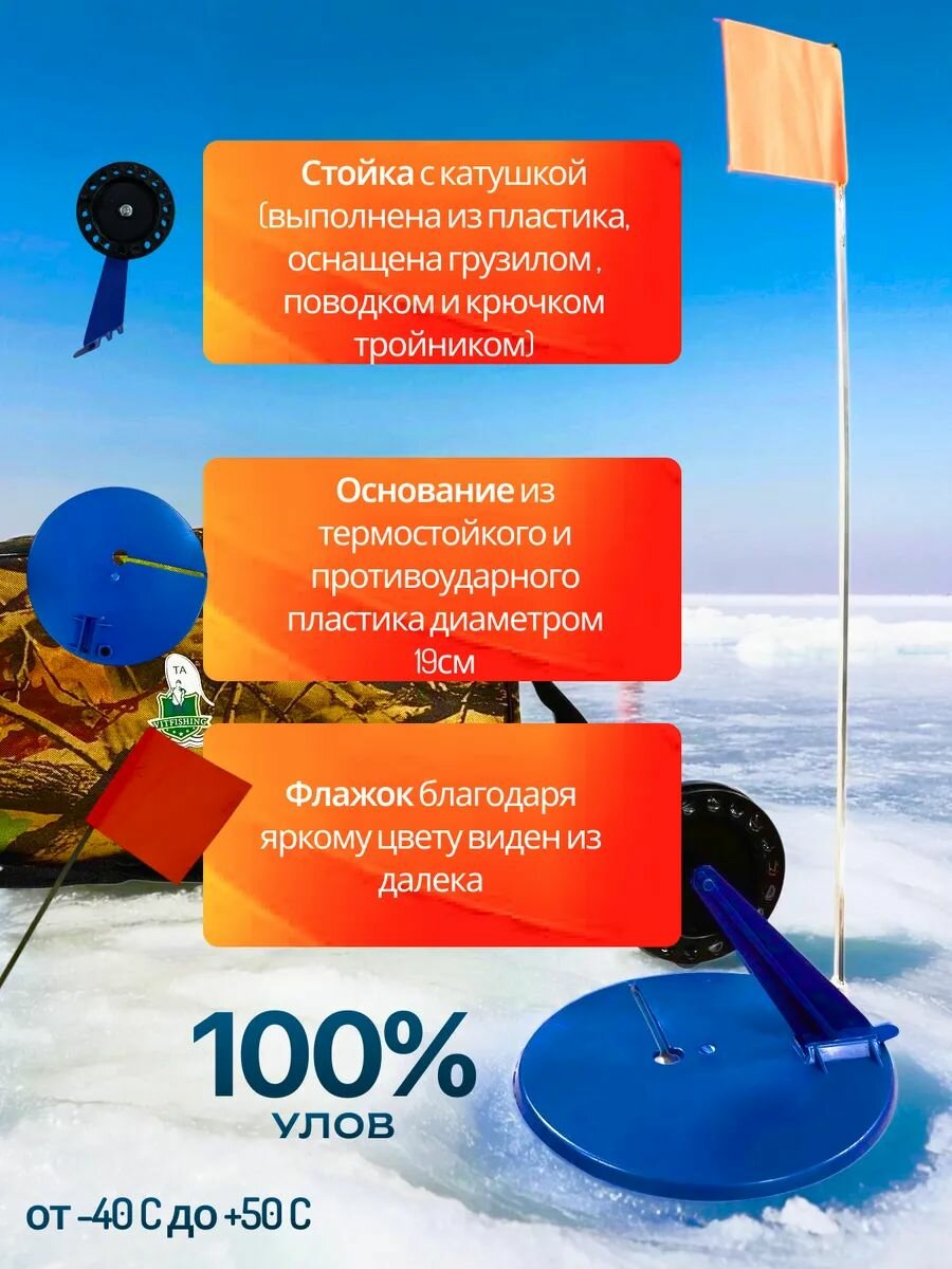 Набор оснащённых жерлиц, 10 штук, для зимней рыбалки, с косой стойкой — фото 1