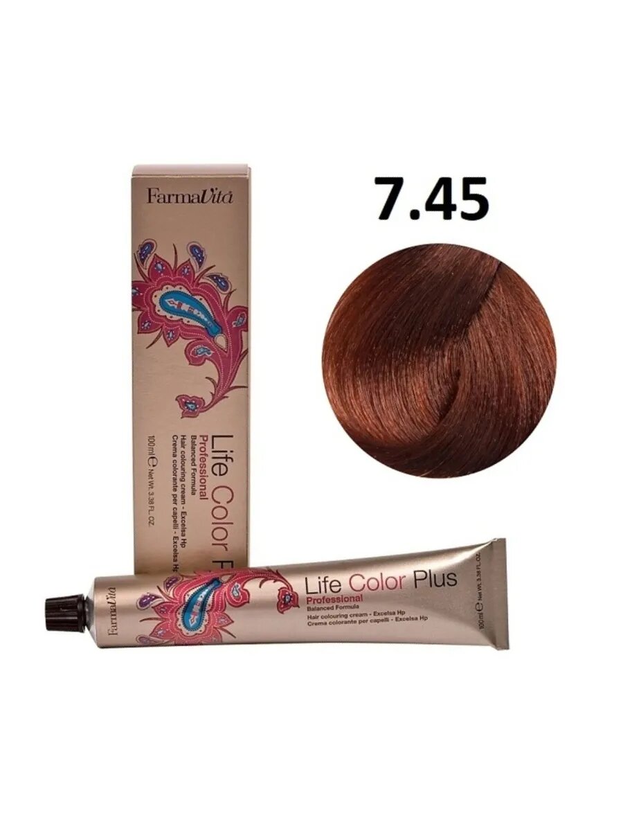Краска для волос Farmavita Hair Coloring Life Color Plus Prof, Перманентный краситель с низким содержанием аммиака, 7.45