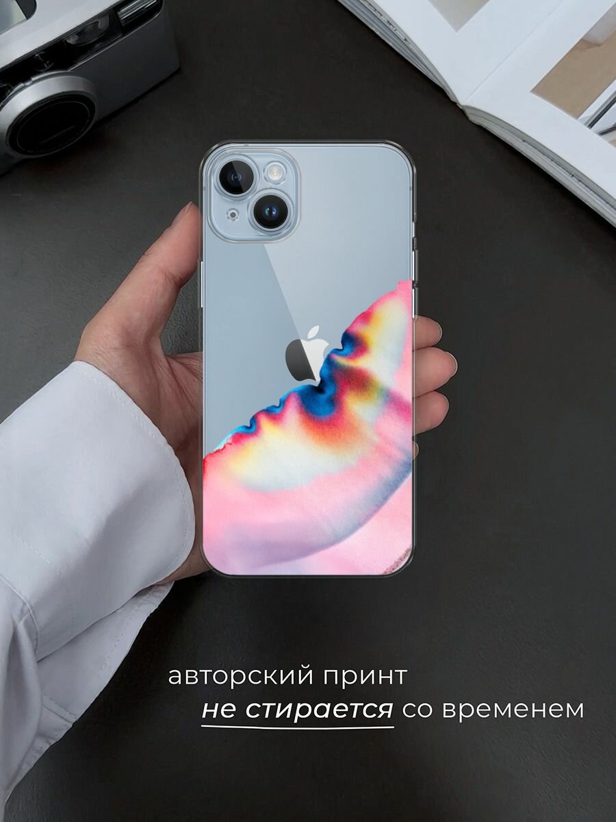 Чехол на Apple iPhone 14 / Айфон 14 с принтом Розовая акварель, прозрачный — фото 1