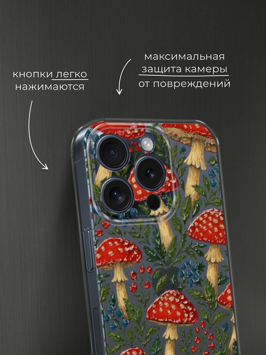 Чехол на Apple iPhone 15 Pro / Айфон 15 Про с принтом Мухоморы — фото 1