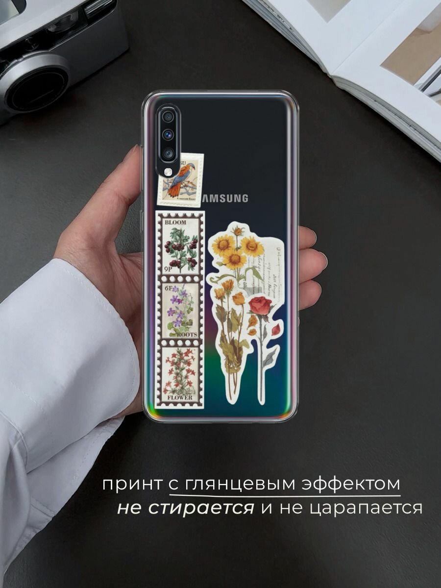 Чехол на Samsung Galaxy A70 / Самсунг Галакси А70 с принтом Марки с цветами — фото 1