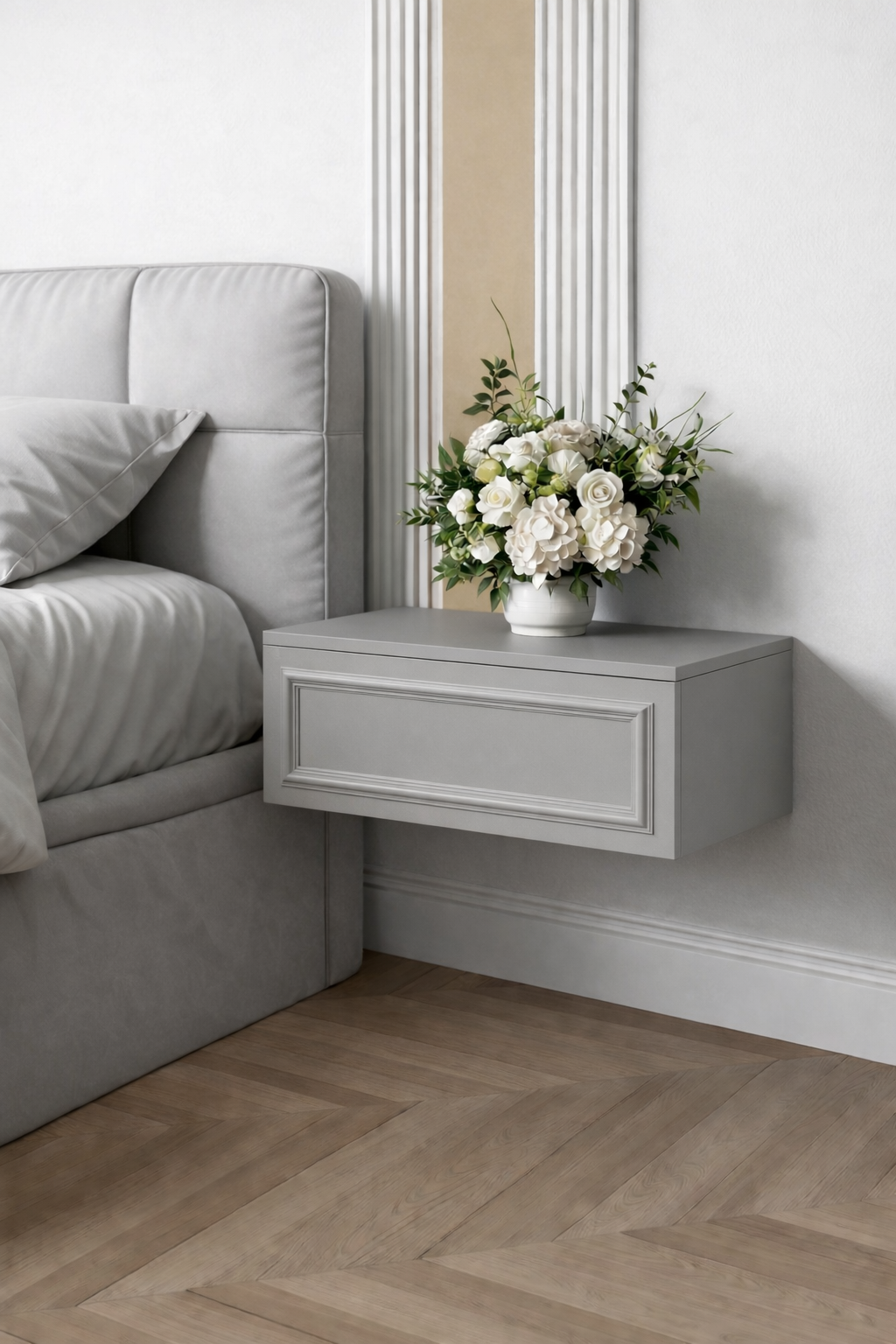 Тумба прикроватная "Оливия", подвесная, МДФ, ящик, маленькая, без ручки, в спальню, прихожую, детскую