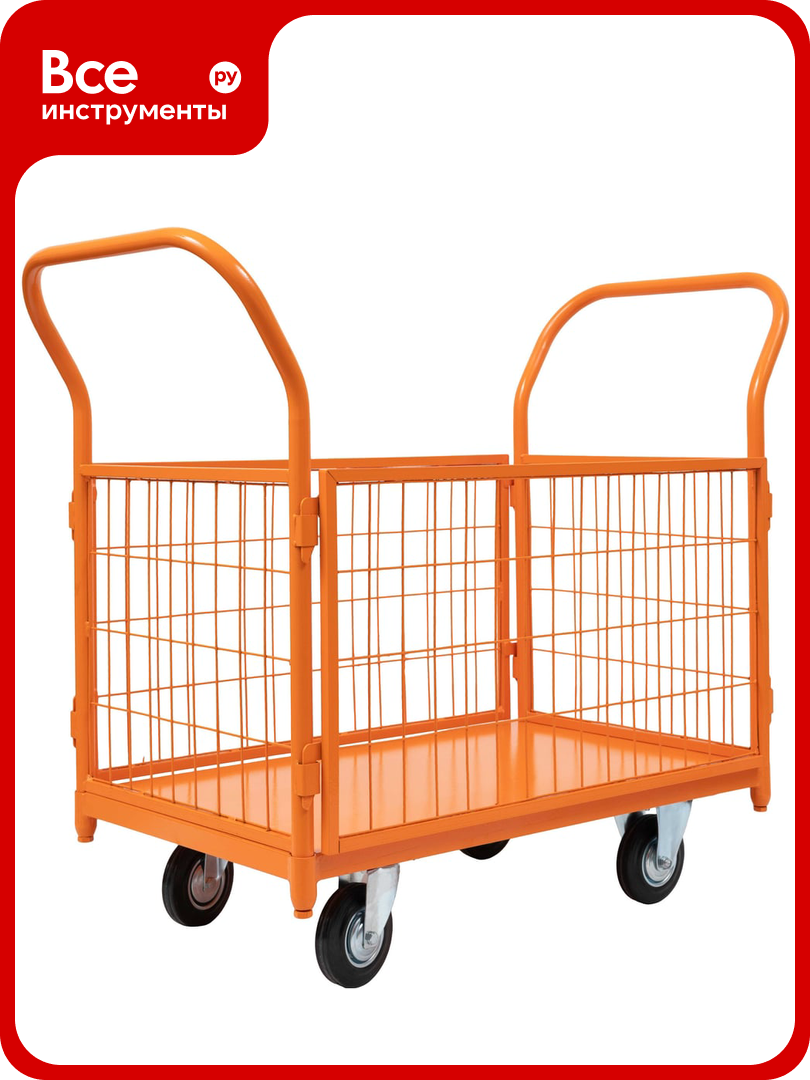 Тележка платформенная с сетчатыми бортами 500х800 Gigant ТПС-001, ручная, профессиональный класс, литые резиновые колеса
