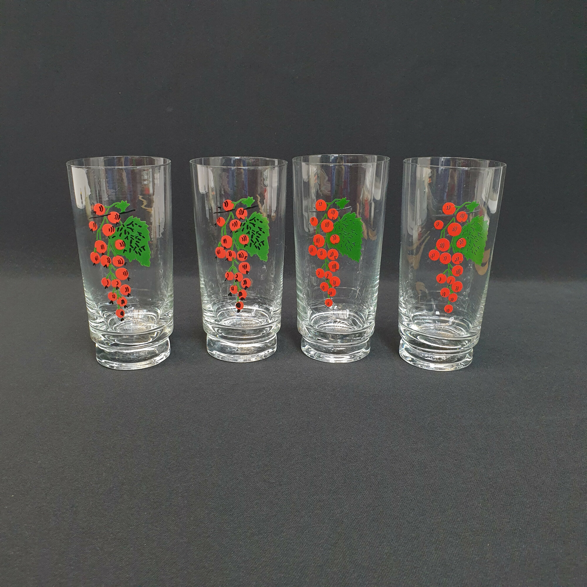 Винтажный набор из 4 стаканов, стекло деколь 350 мл, СССР