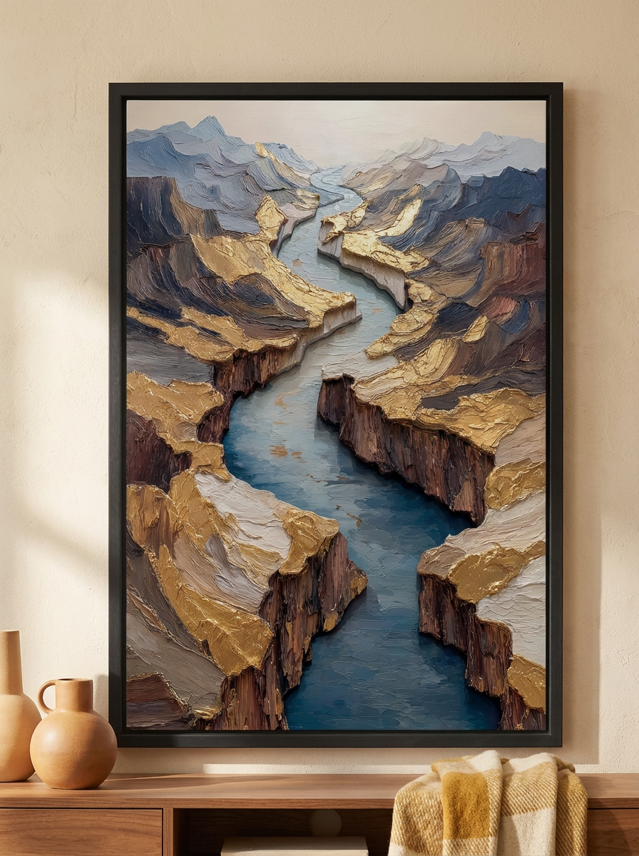 Картина в тёмной раме Postermarket "Горный пейзаж" на холсте, 50x70 см